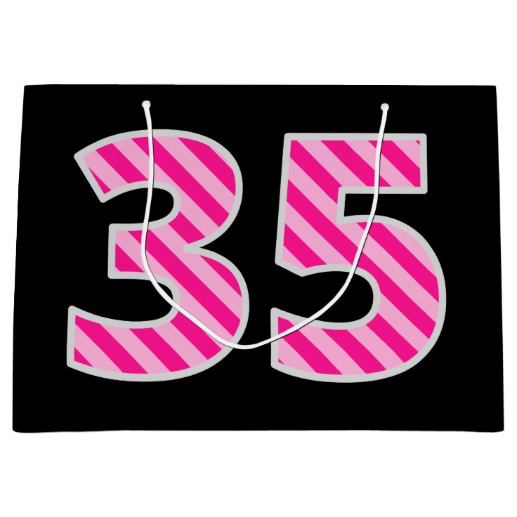Fun Pink Striped "35"; Happy 35th Birthday; Name Large Gift Bag | Zazzle