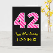Fun Pink Striped "42"; Happy 42nd Birthday; Name Card | Zazzle