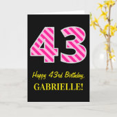 Fun Pink Striped "43"; Happy 43rd Birthday; Name Card | Zazzle