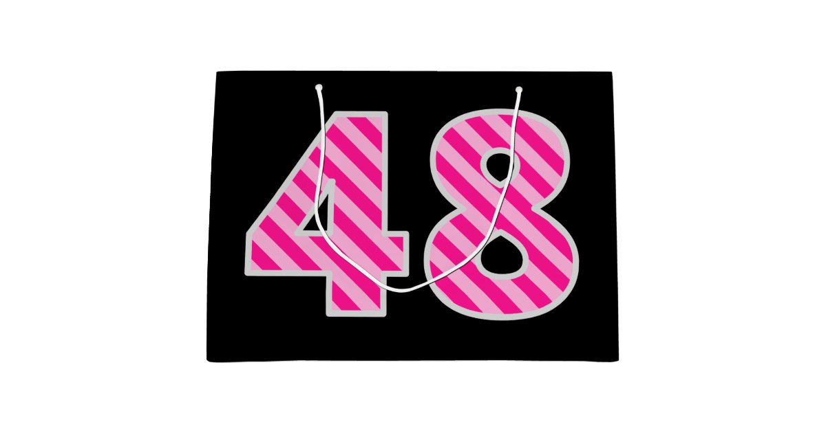 Fun Pink Striped "48"; Happy 48th Birthday; Name Large Gift Bag | Zazzle