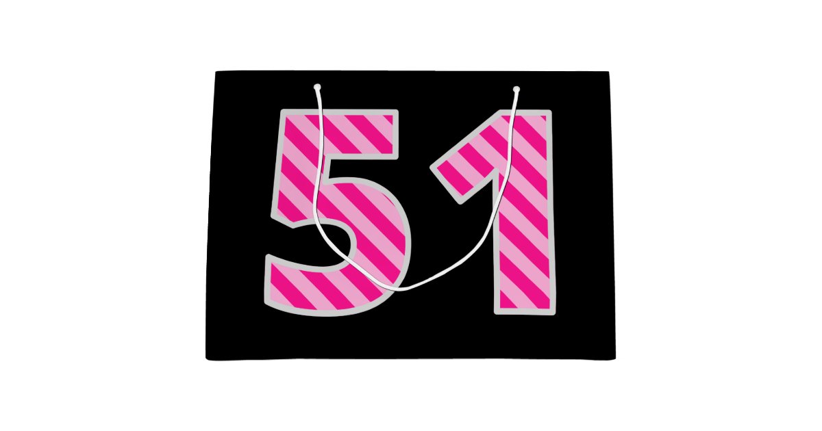 Fun Pink Striped "51"; Happy 51st Birthday; Name Large Gift Bag | Zazzle