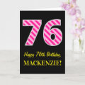 Fun Pink Striped "76"; Happy 76th Birthday; Name Card | Zazzle