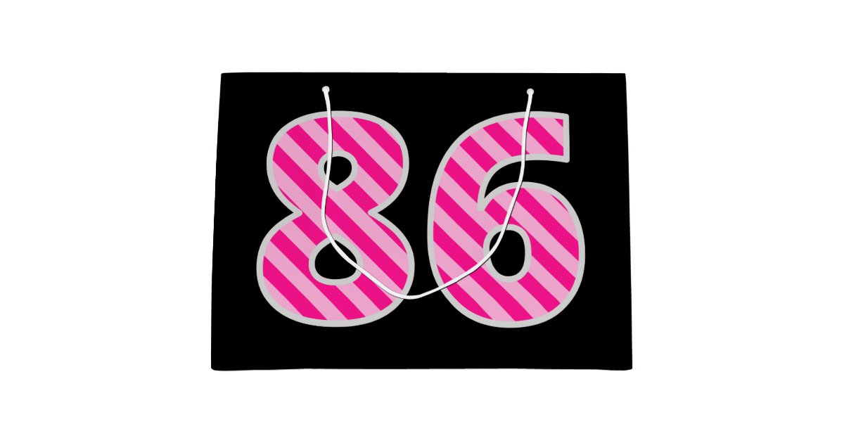 Fun Pink Striped "86"; Happy 86th Birthday; Name Large Gift Bag | Zazzle