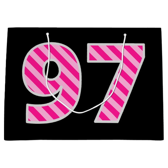 Fun Pink Striped "97"; Happy 97th Birthday; Name Large Gift Bag ...