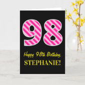 Fun Pink Striped "98"; Happy 98th Birthday; Name Card | Zazzle