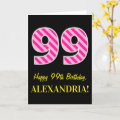 Fun Pink Striped "99"; Happy 99th Birthday; Name Card | Zazzle
