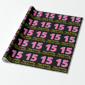 Fun Pink Stripes "15"; Happy 15th Birthday; Name Wrapping Paper | Zazzle