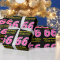Fun Pink Stripes "66"; Happy 66th Birthday; Name Wrapping Paper | Zazzle