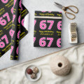 Fun Pink Stripes "67"; Happy 67th Birthday; Name Wrapping Paper | Zazzle