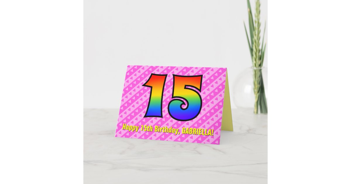 Fun Pink Stripes, Hearts, Rainbow # 15th Birthday Card | Zazzle