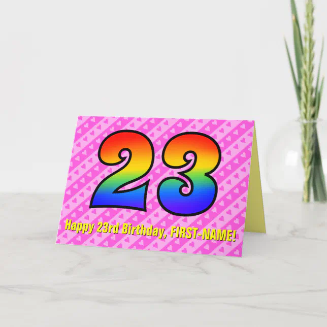 Fun Pink Stripes, Hearts, Rainbow # 23rd Birthday Card | Zazzle