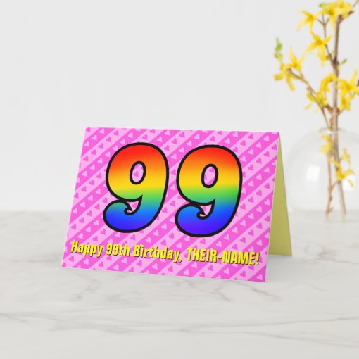 Fun Pink Stripes, Hearts, Rainbow # 99th Birthday Card | Zazzle