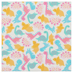 Pink Dinosaur Pattern Kids Fabric | Zazzle