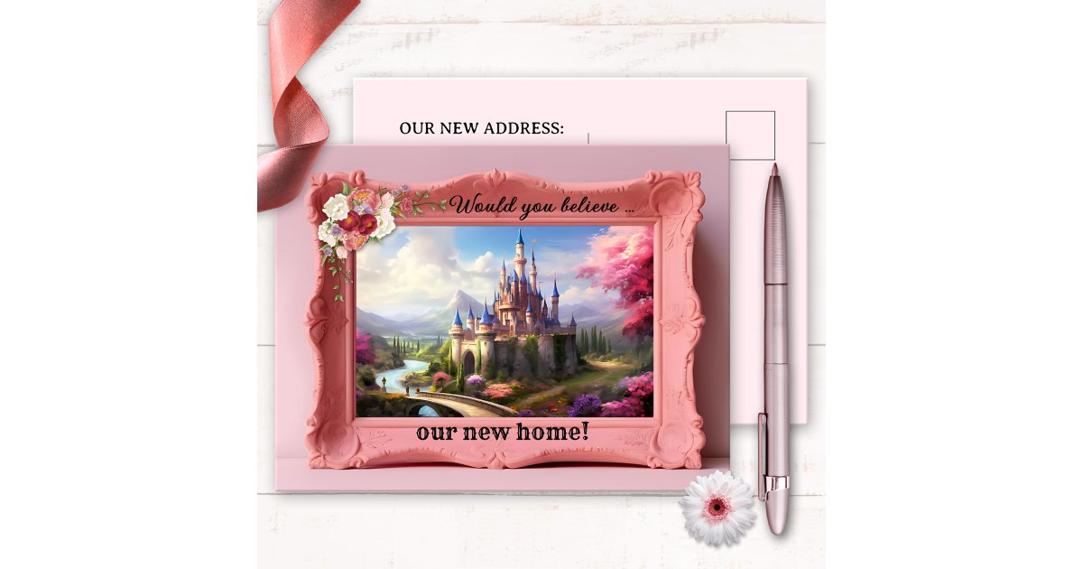 Fun Pink Vintage Photo Frame New Address Announcement Postcard | Zazzle
