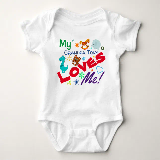 Fun Playful Colorful My Grandpa Loves Me Baby Bodysuit | Zazzle