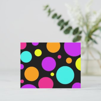 Fun Polka Dots Black Orange Purple Teal Pink Postcard | Zazzle