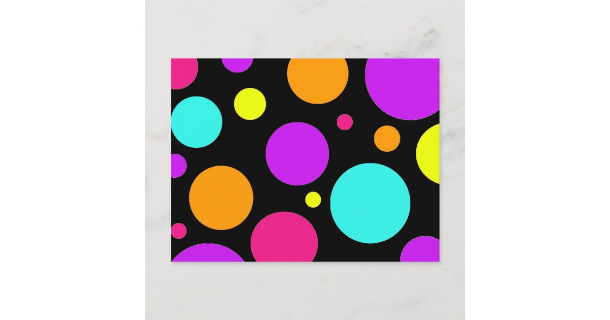 Fun Polka Dots Black Orange Purple Teal Pink Postcard | Zazzle