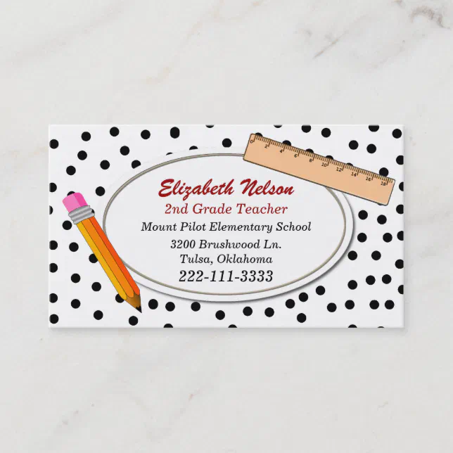 Fun Polka Dots Teacher's business card | Zazzle