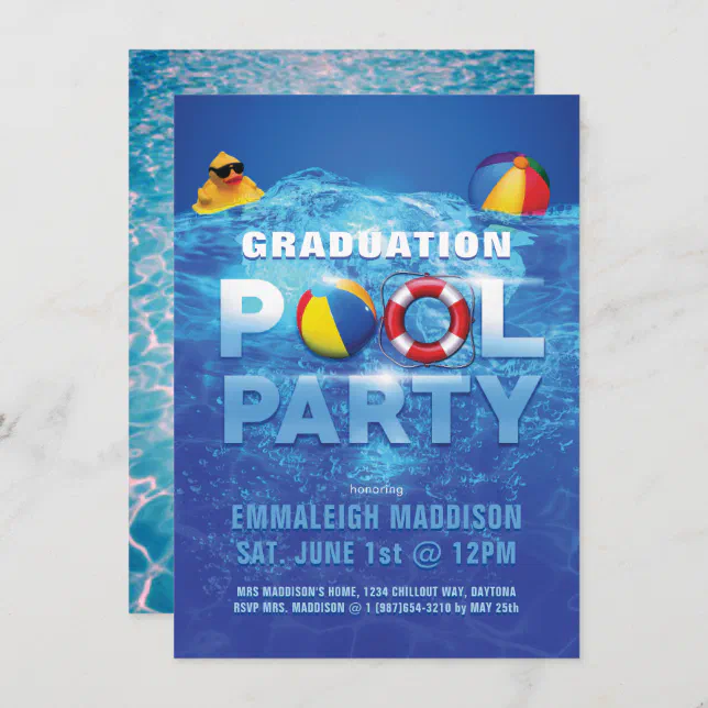 Fun Pool Party Graduation Invitation | Zazzle