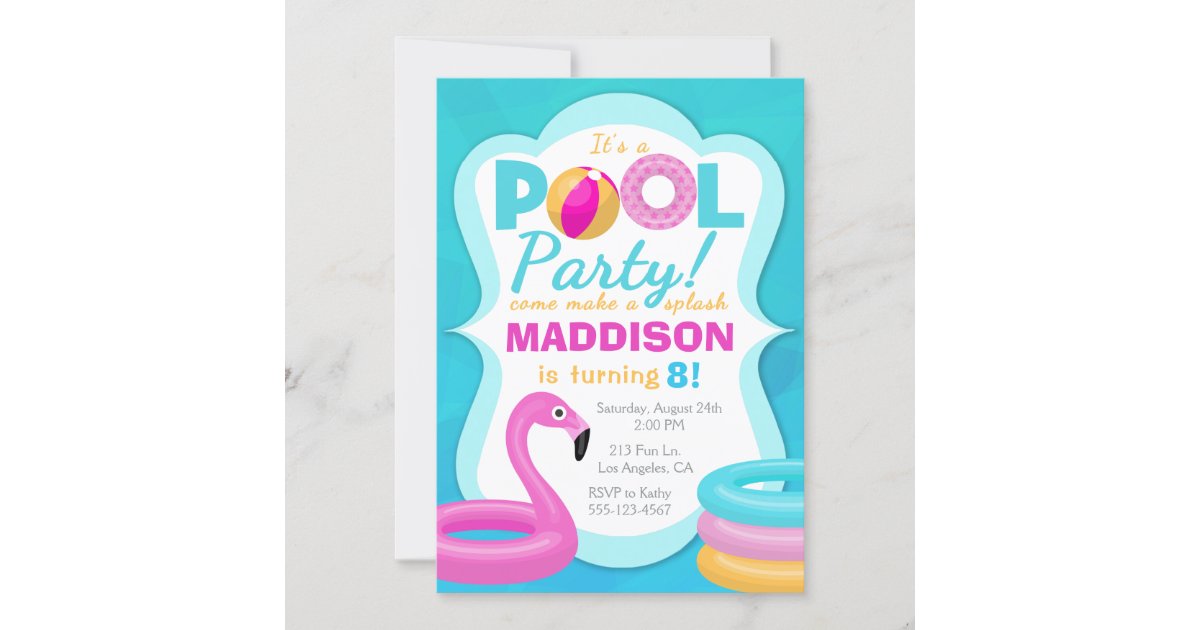 Fun Pool Party Inflatable Birthday Invitation | Zazzle
