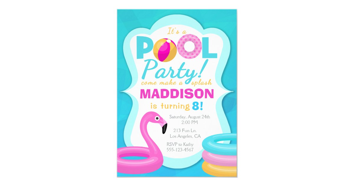 Fun Pool Party Inflatable Birthday Invitation | Zazzle.com