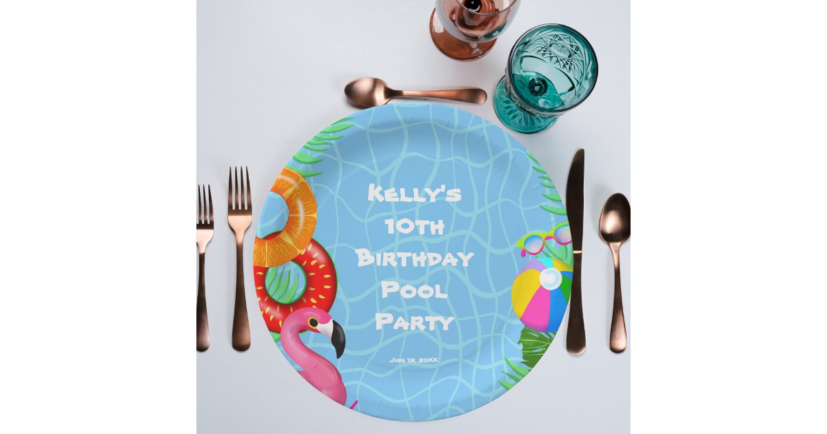 Fun Pool Party Swimming Birthday Paper Plates | Zazzle