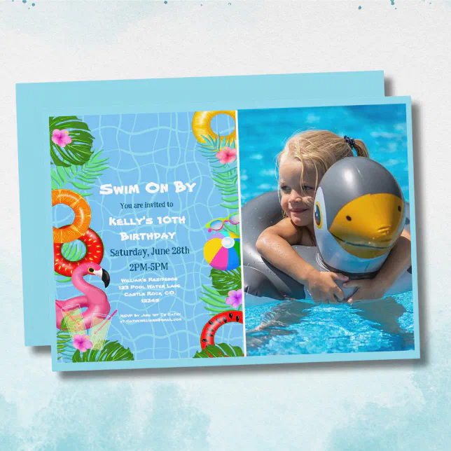 Fun Pool Photo Party Swimming Birthday Invitation | Zazzle