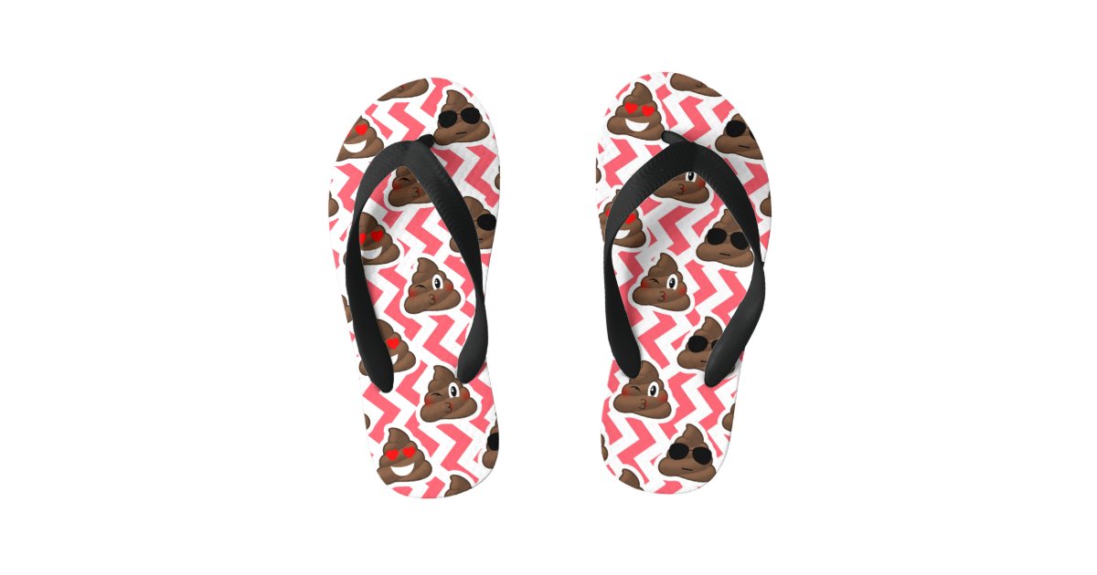 Fun Poop Emoji Red ZigZag Pattern Kid's Flip Flops | Zazzle
