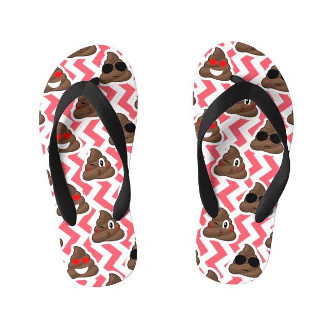 Fun Poop Emoji Red ZigZag Pattern Kid's Flip Flops | Zazzle