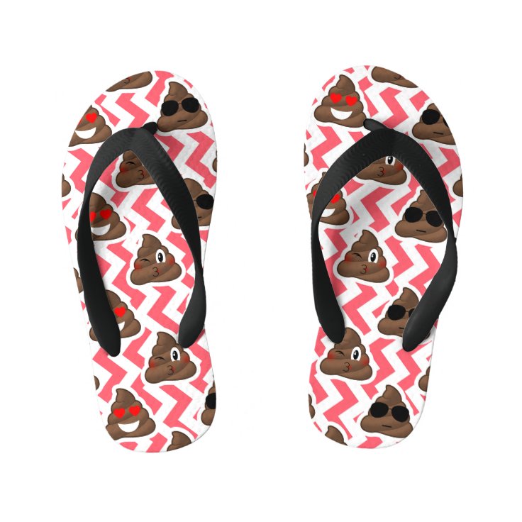 Fun Poop Emoji Red ZigZag Pattern Kid's Flip Flops | Zazzle