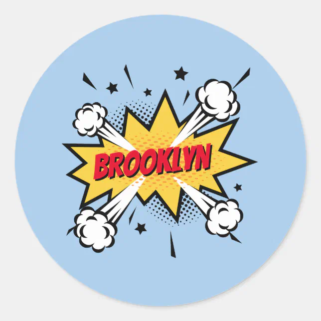 Fun pop art comic book style callout logo classic round sticker | Zazzle