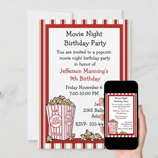 Fun Popcorn Birthday Party Invitation | Zazzle