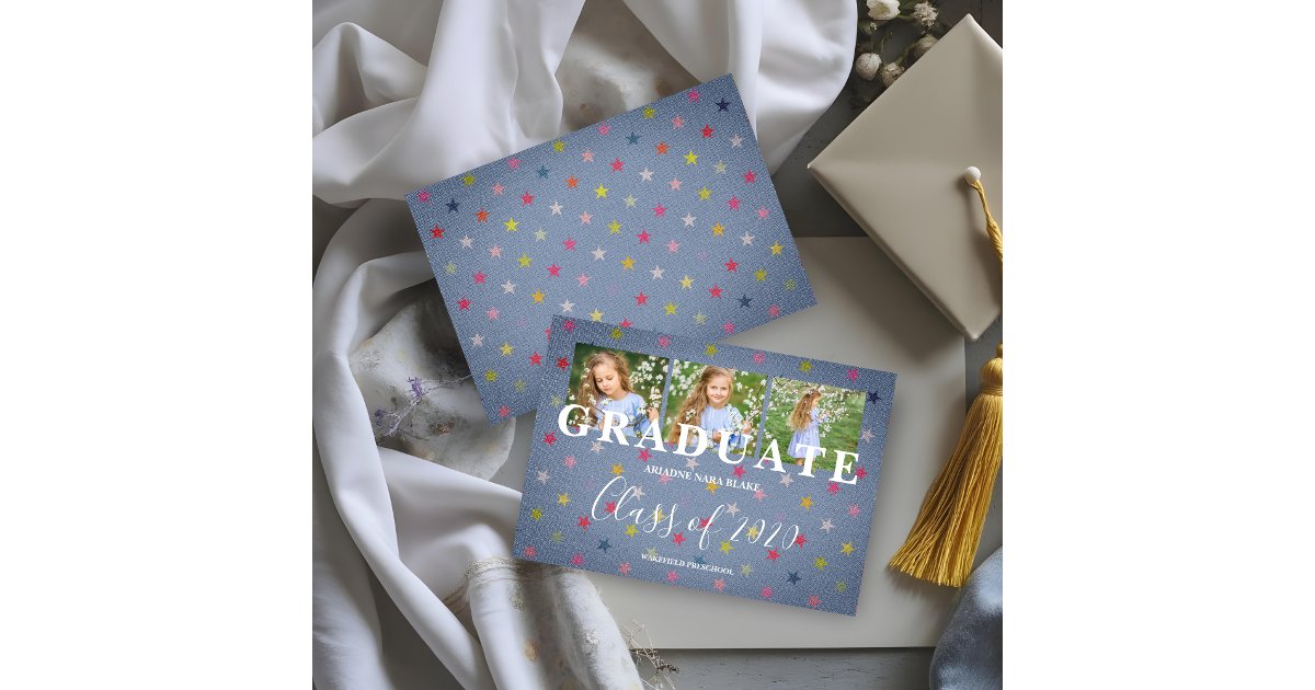 Fun Pre-K Graduation Blue Textile & Little Star | Zazzle