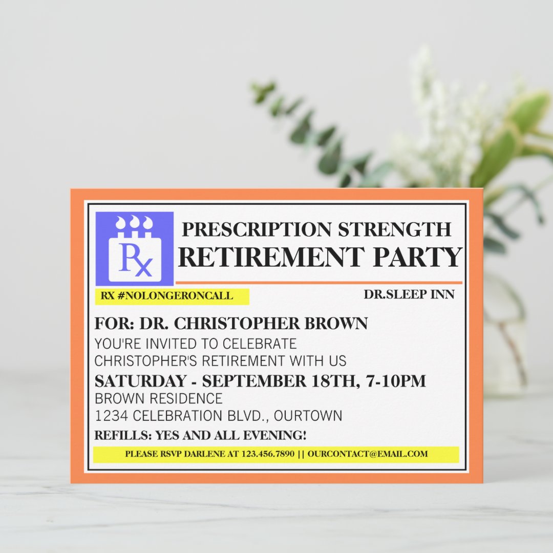 Fun Prescription Label Retirement Invitations | Zazzle