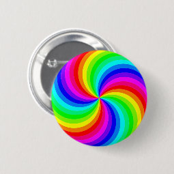 Fun psychedelic bright rainbow swirl pinwheel pinback button | Zazzle