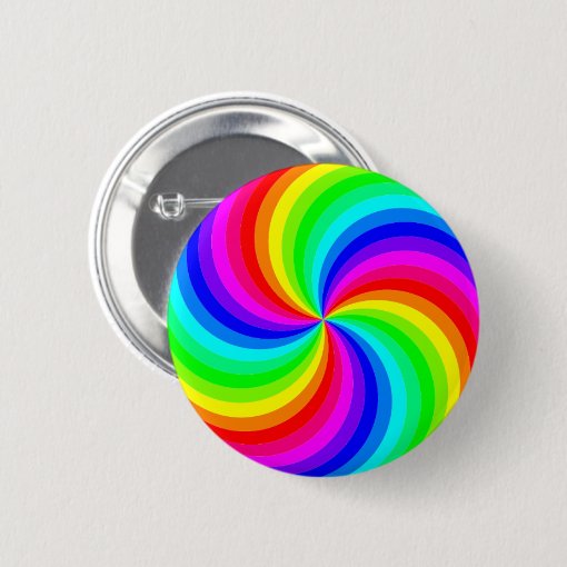 Fun psychedelic bright rainbow swirl pinwheel pinback button | Zazzle