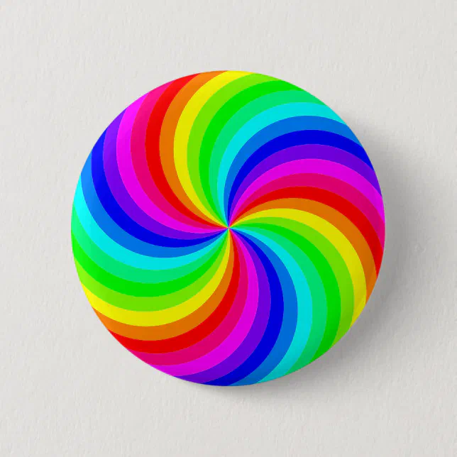 Fun psychedelic bright rainbow swirl pinwheel pinback button | Zazzle