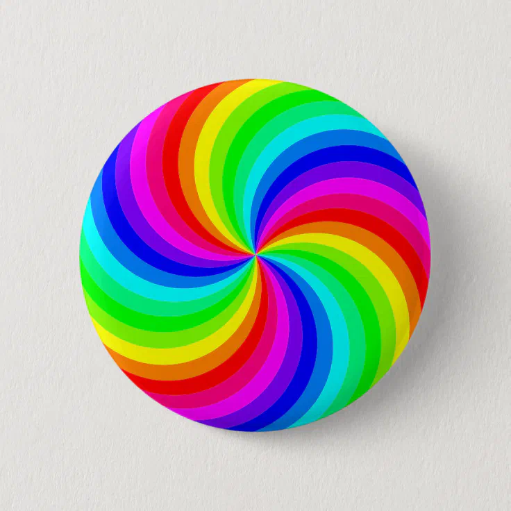 Fun psychedelic bright rainbow swirl pinwheel pinback button | Zazzle