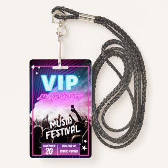 Fun Purple Pink Neon VIP All Access Pass Concert Badge | Zazzle