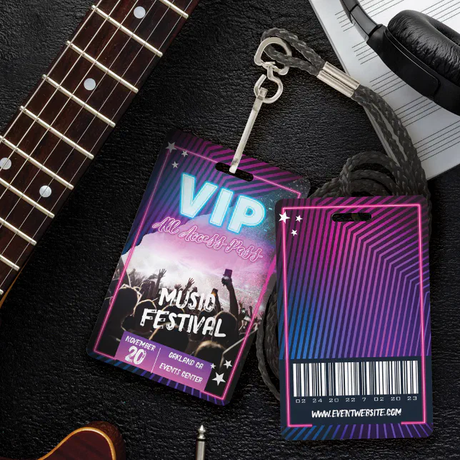 Fun Purple Pink Neon VIP All Access Pass Concert Badge | Zazzle