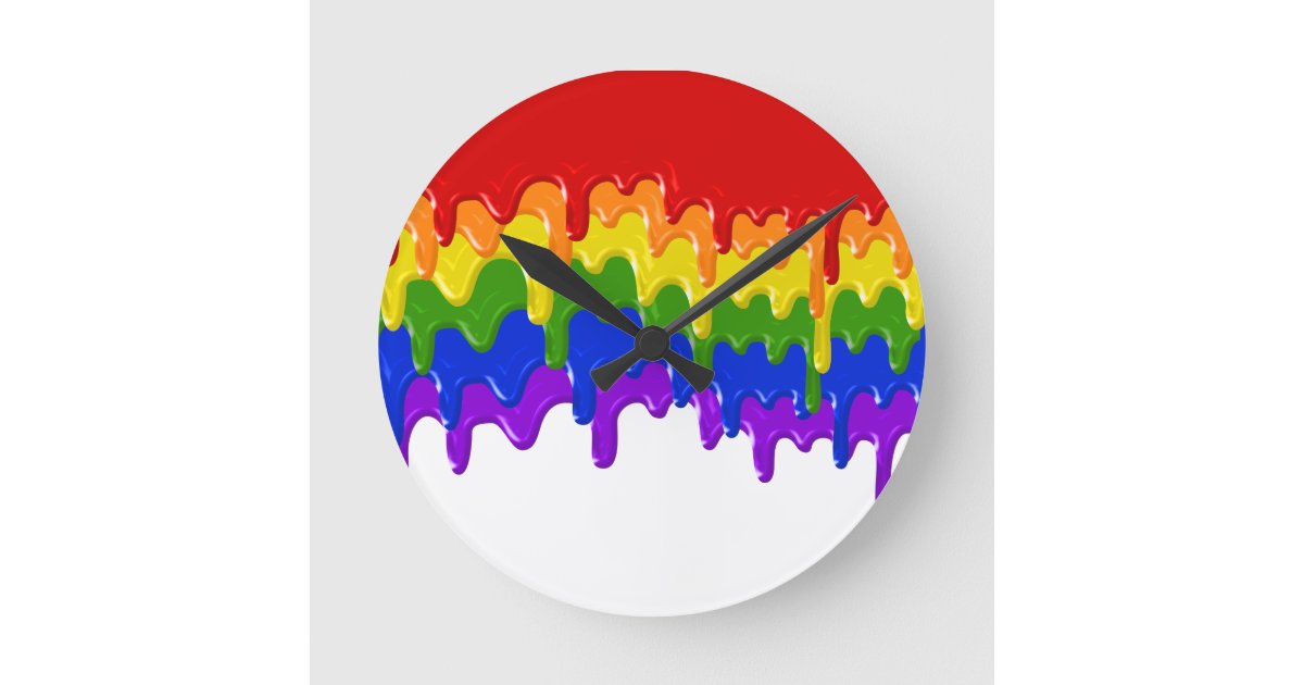 Fun Rainbow slime Paint Drips Round Clock | Zazzle