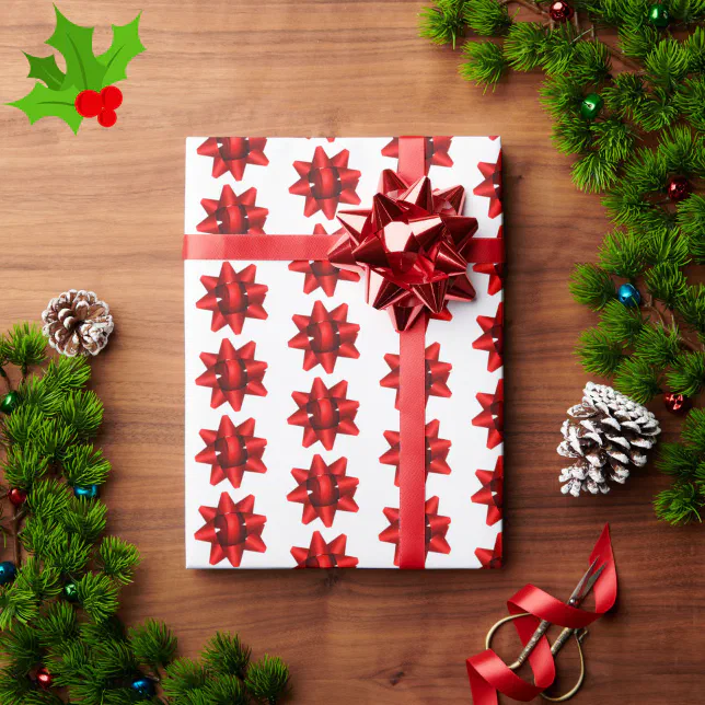 Fun Red Bows Pattern on White Background Wrapping Paper | Zazzle