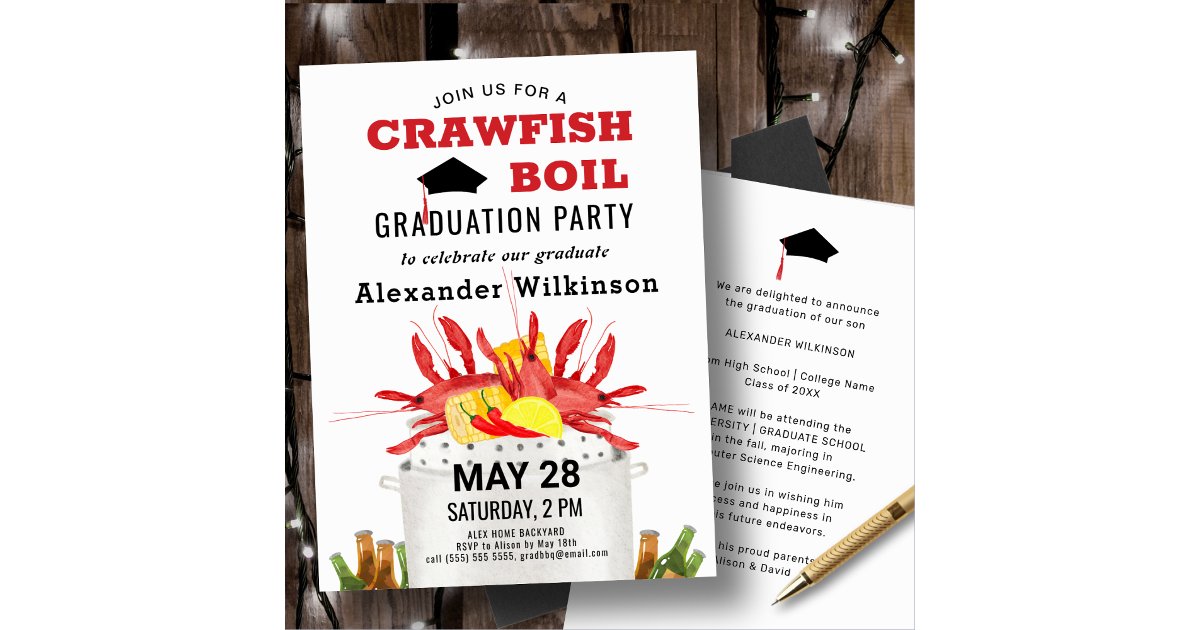 Fun Red Crawfish Boil Graduation Party Invitation | Zazzle