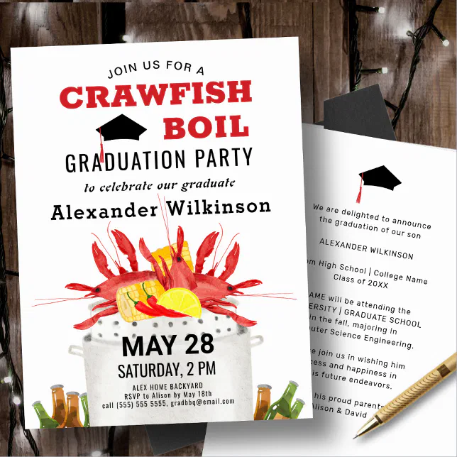 Fun Red Crawfish Boil Graduation Party Invitation | Zazzle