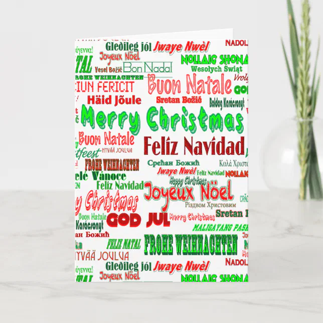 Fun Red Green Merry Christmas in Many Languages Holiday Card | Zazzle