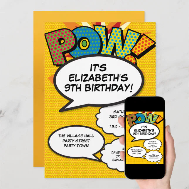 Fun Retro Comic Book Photo Birthday Party Invitation | Zazzle