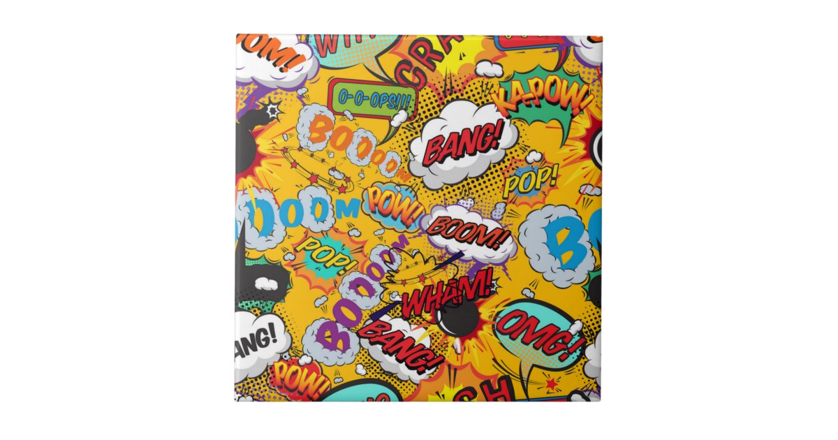 Fun Retro Comic Book Pop Art Explosions Ceramic Tile | Zazzle