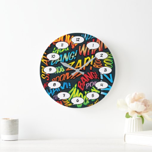 Fun Retro Comic Book Pop Art Sounds Large Clock | Zazzle