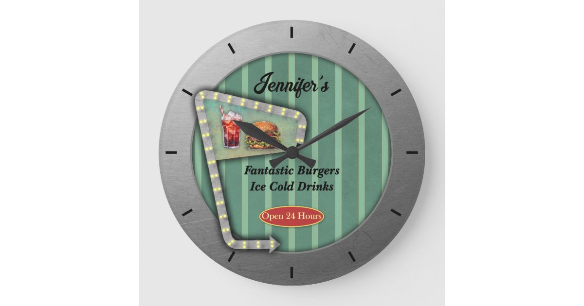 Fun Retro Diner Large Clock | Zazzle