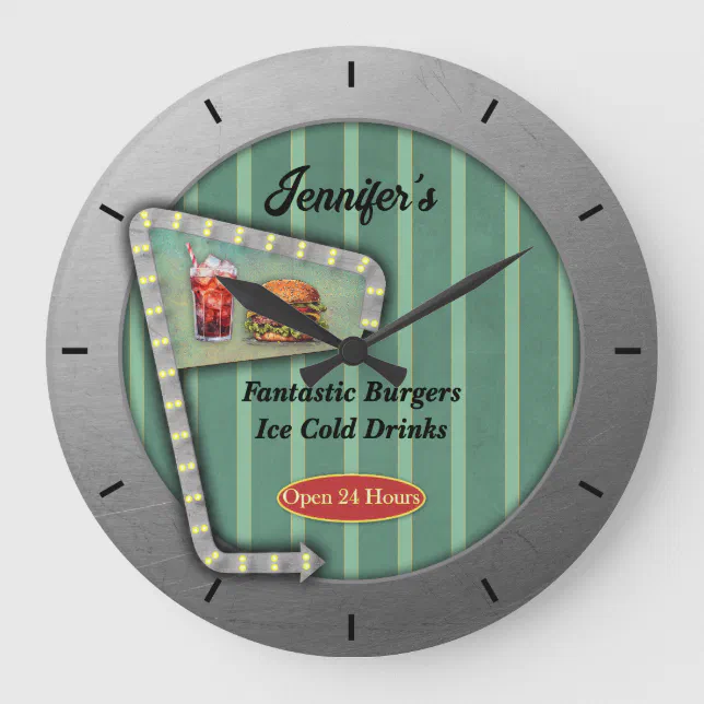 Fun Retro Diner Large Clock | Zazzle